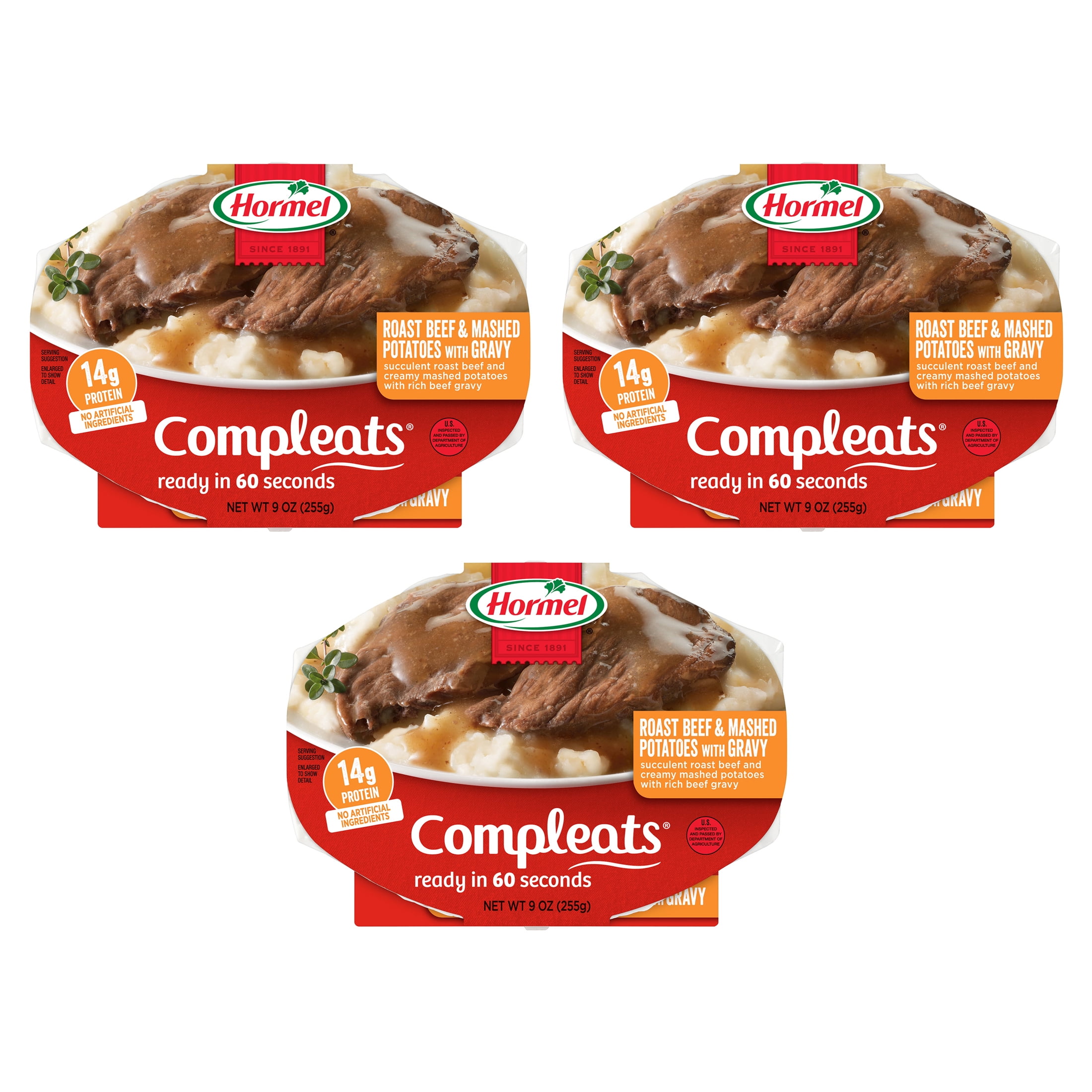 3 Pack Hormel Compleats Roast Beef And Mashed Potatoes With Gravy Microwave Tray 9 Oz