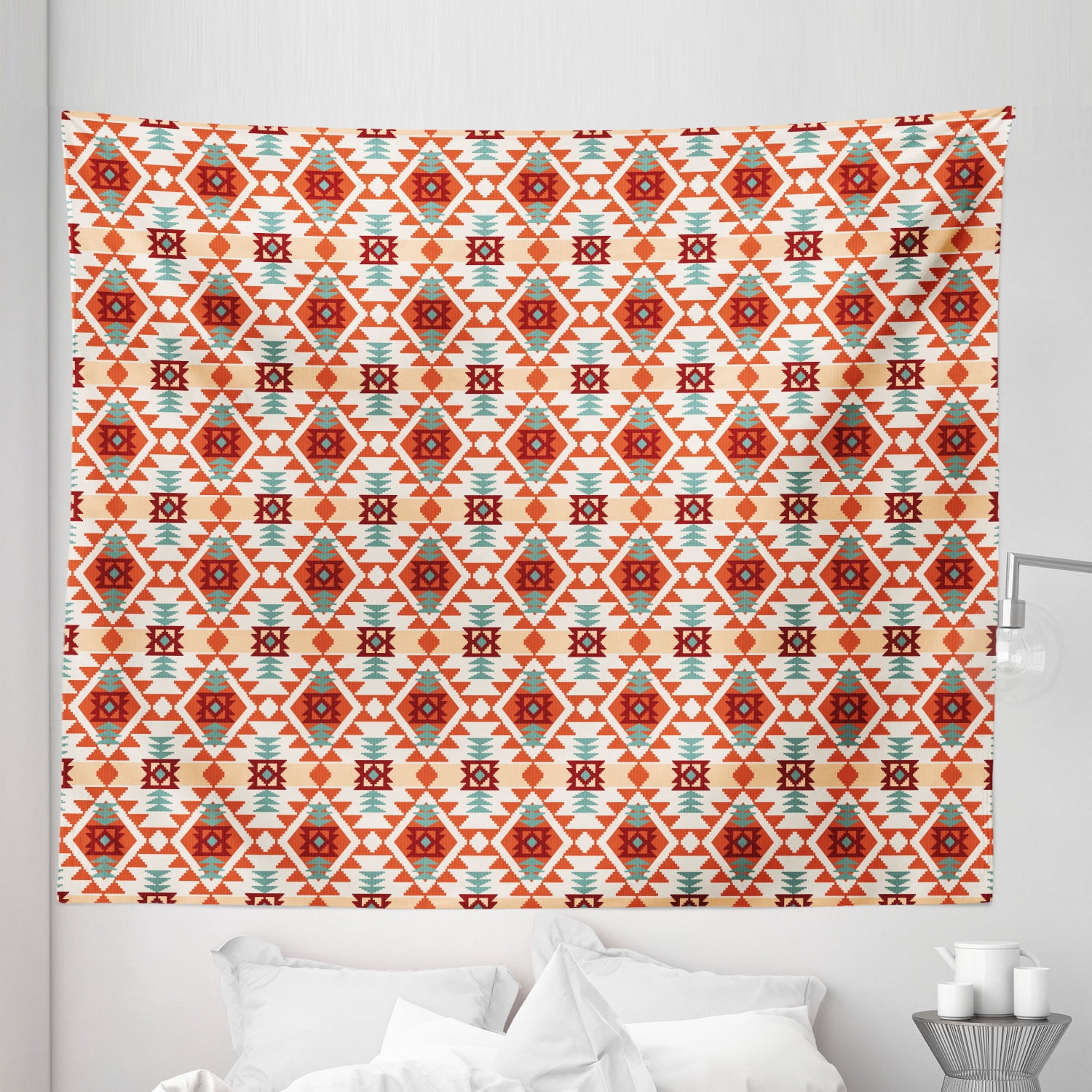 Aztec Tapestry, Oriental Tones Folklore Inspired Design with Rhombus ...
