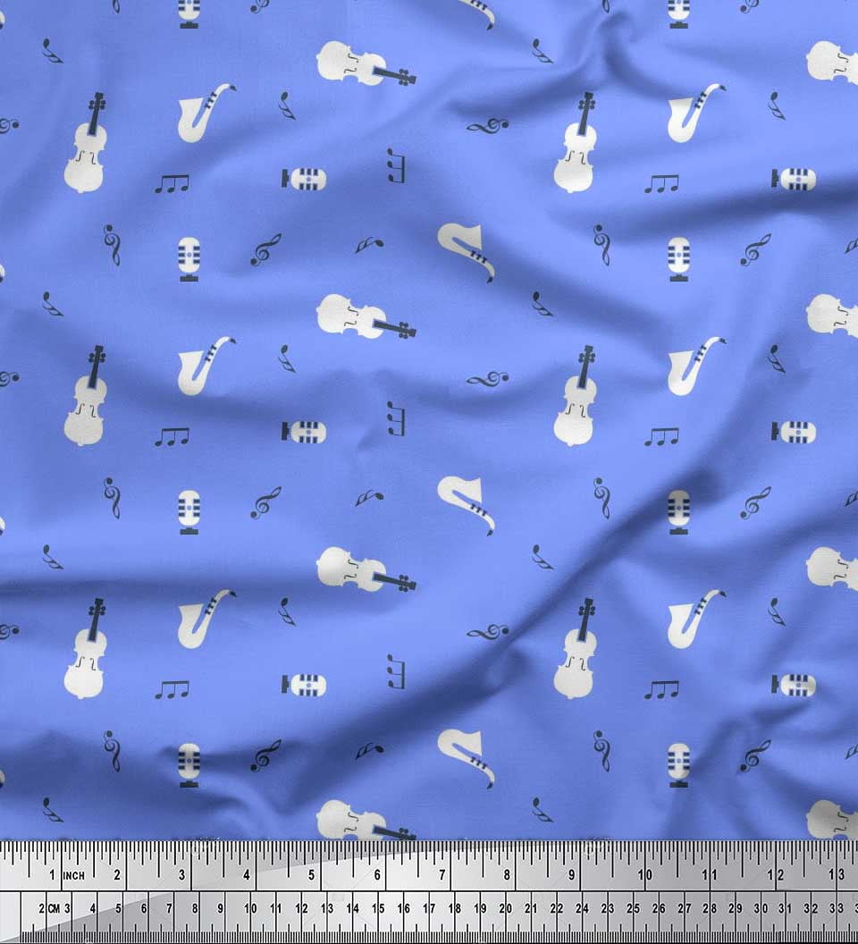 Soimoi Velvet Fabric Notes,Guitar & Saxophones Musical Instrument Print ...