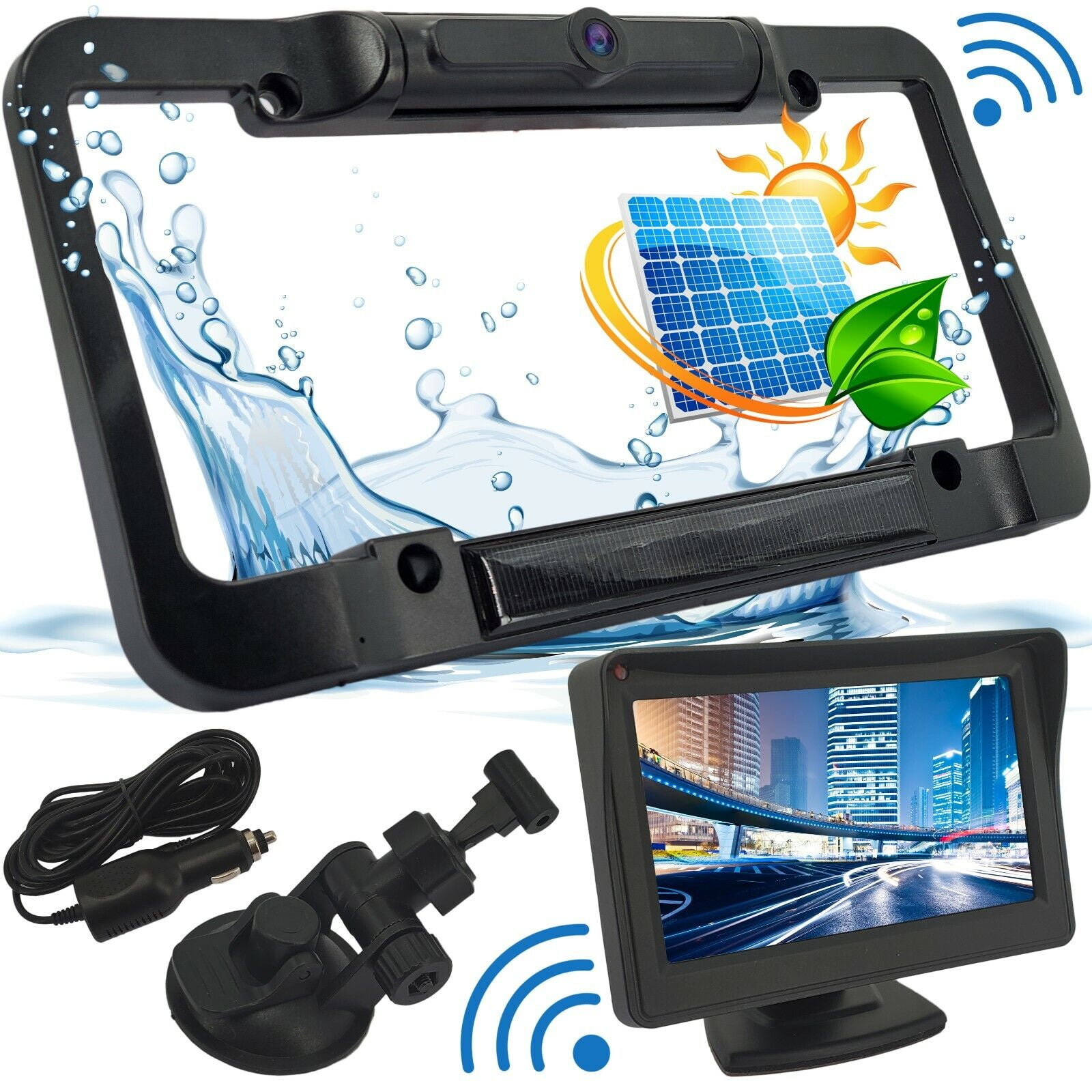 Wireless Waterproof HD Solar License Plate Rear View Backup Camera ...