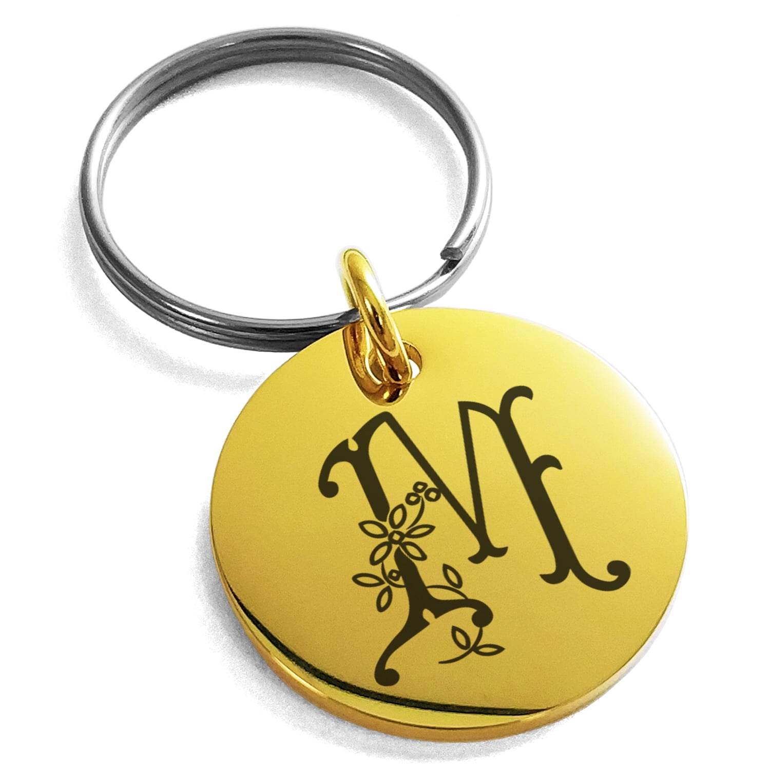 Stainless Steel Letter M Initial Floral Monogram Engraved Small ...