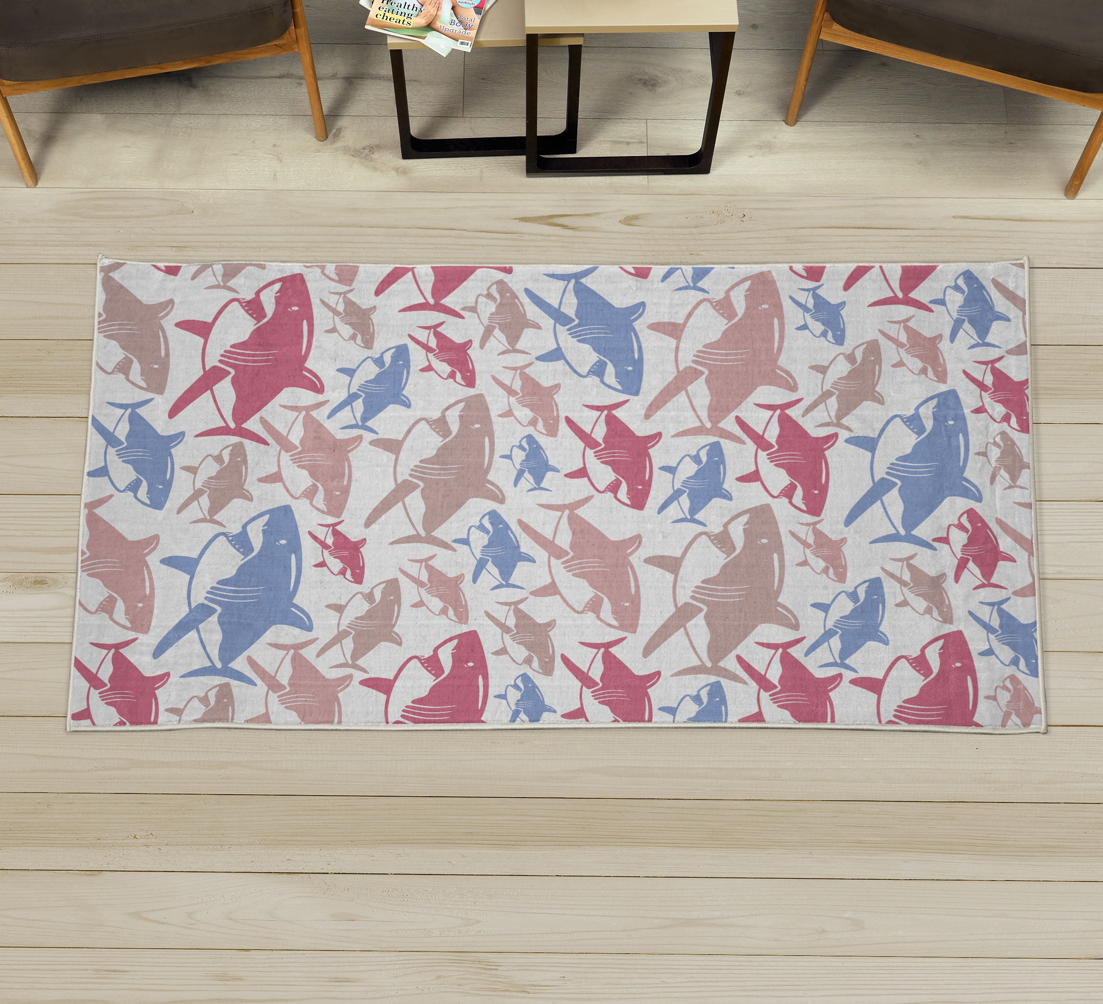 Shark Decorative Rug, Colorful Underwater Fish Pattern Masters Survival ...