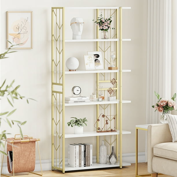 Oyang Bookshelf 6 Tier Bookcase, Tall Standing Modern Storage ...