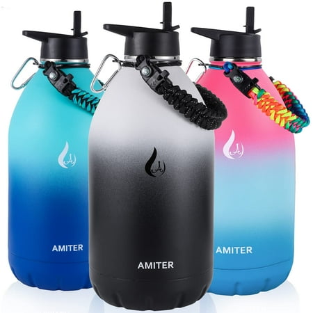 AMITER 128oz gallon Water Jug with Wide Mouth Straw Lid & Handle Lid ...
