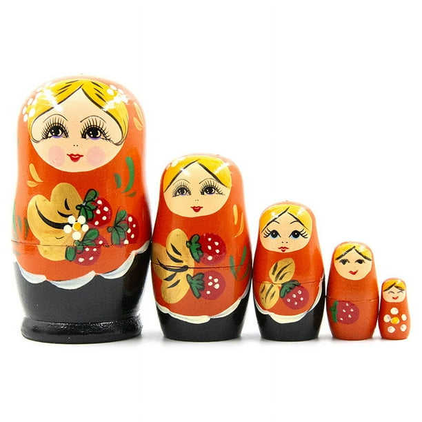 Orange Strawberry Wooden Russian Nesting Dolls 5Pcs Dolls Wooden Dolls ...