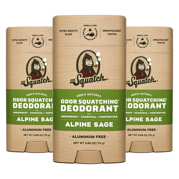 Dr. Squatch Natural Deodorant for Men 3 Pack Alpine Sage - Odor-Squatching Men's Deodorant ...