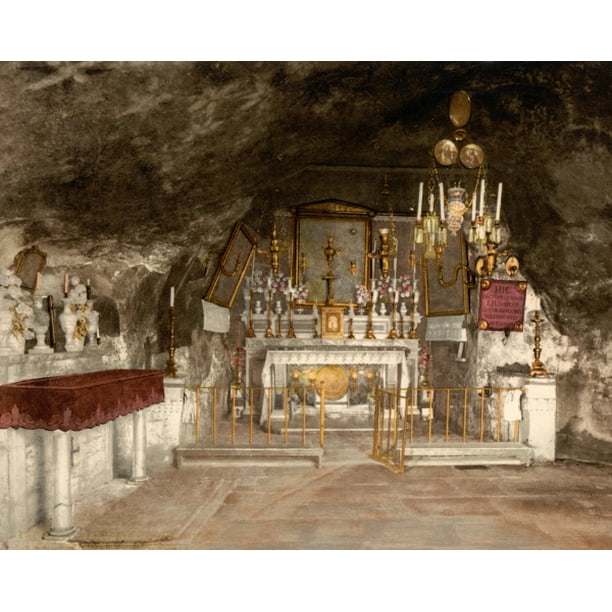 Print: Interior Of The Grotto Of The Agony, Jerusalem, Holy Land, circa ...