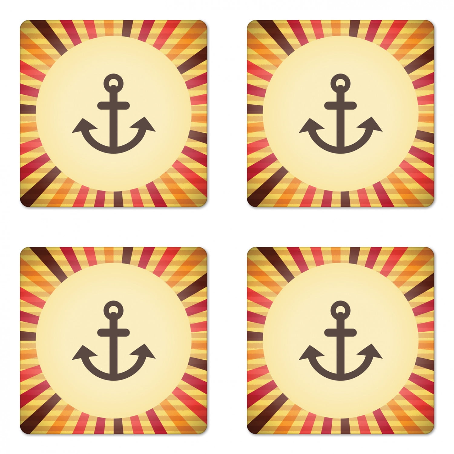 Anchor Coaster Set of 4, Vintage Pop Art Sailing Anchor on Colorful ...