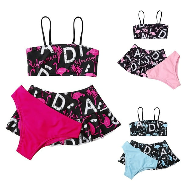 GYRATEDREAM Girl's Letter Print Bikini Bathing Suit with Beach Skirt 3 ...