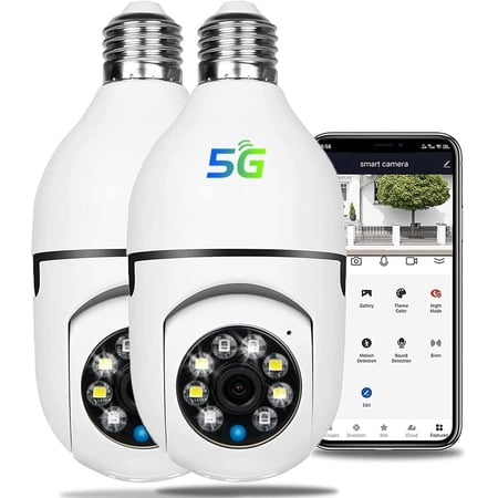 2 Pack 360 Degree Light Bulb Camera WiFi Outdoor,2.4GHz And 5GHz WiFi ...