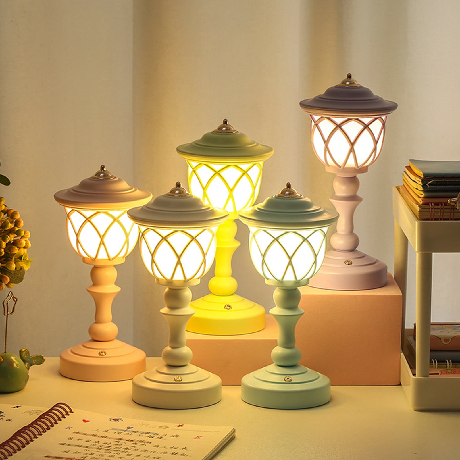 Sunjoy Tech Night Light Retro Style Rechargeable Creative Shape Flicker ...