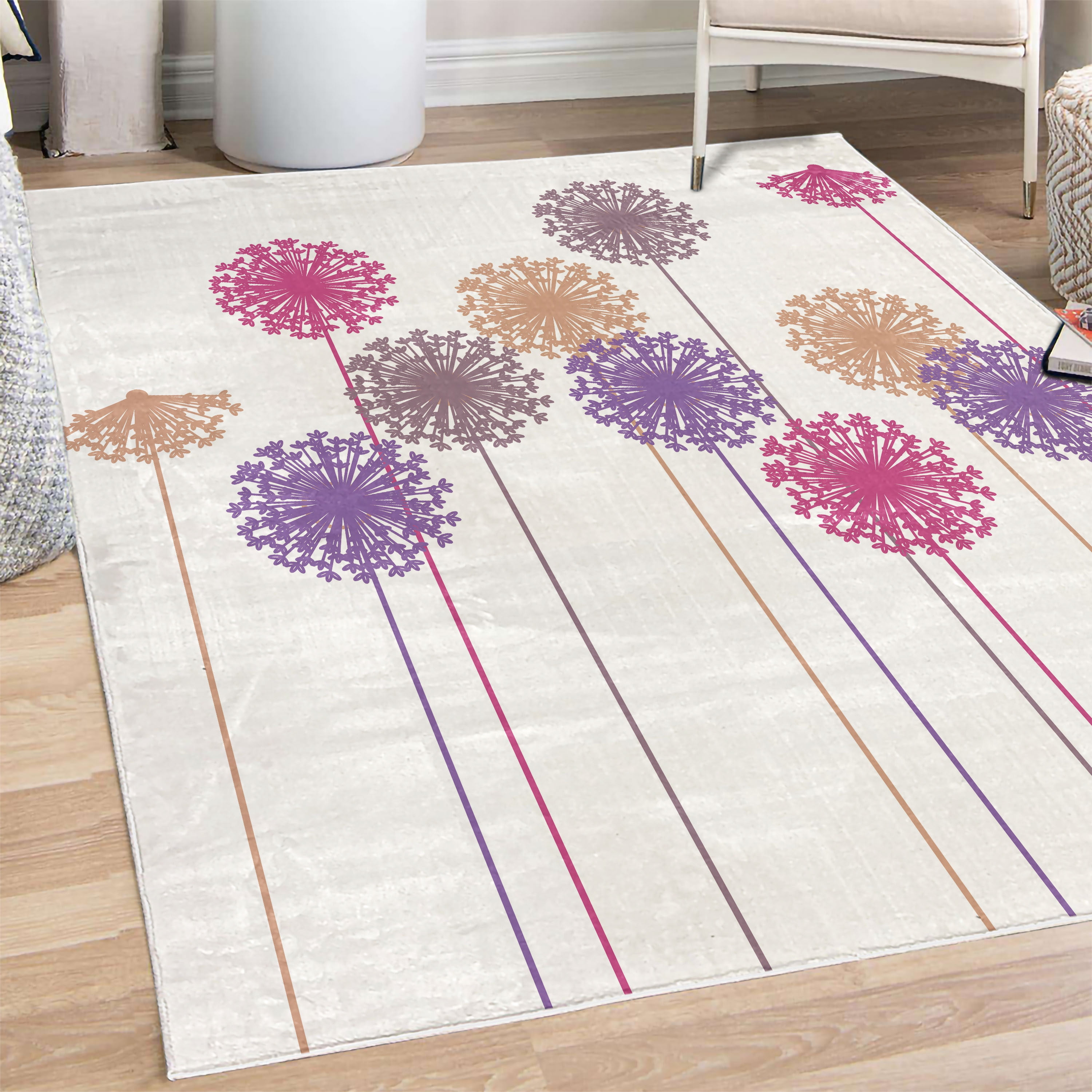 Dandelion Decorative Rug, Abstract Wildflower Silhouettes Botanical ...