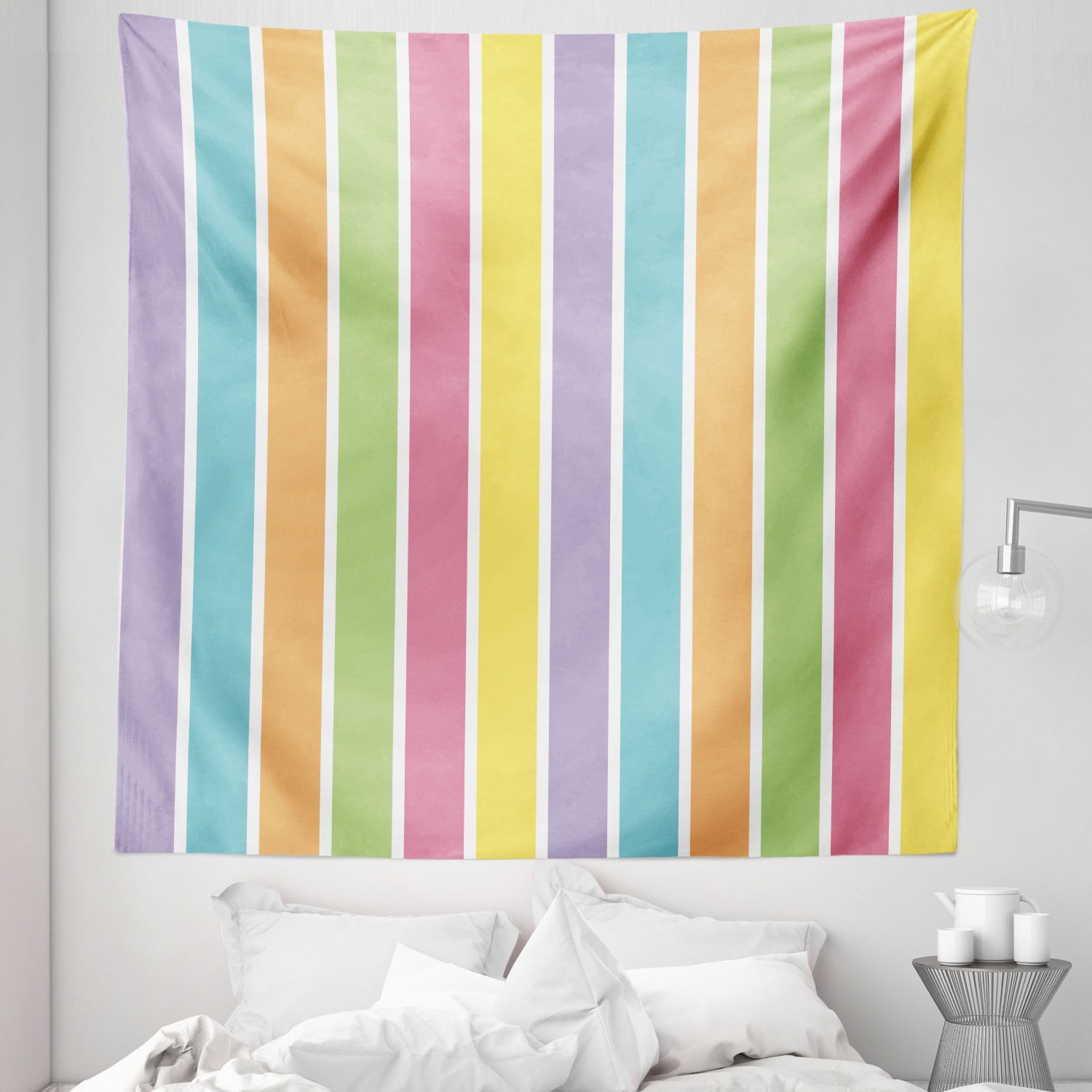 Colorful Tapestry, Pastel Colored Striped Summer Pattern Funky Cheerful ...