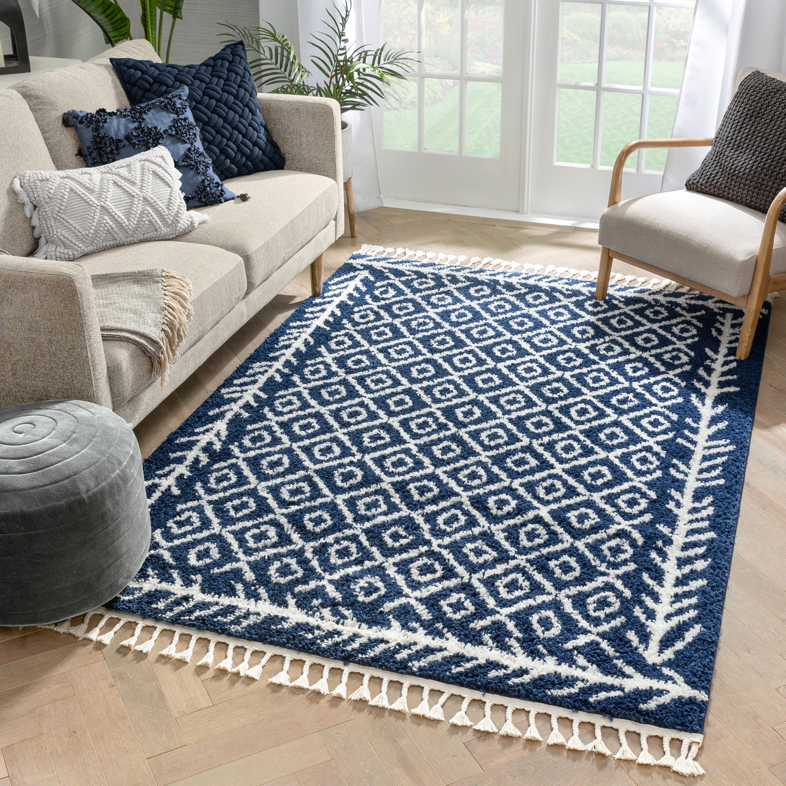 Well Woven Allie Blue Moroccan Shag Diamond Trellis Pattern Area Rug ...