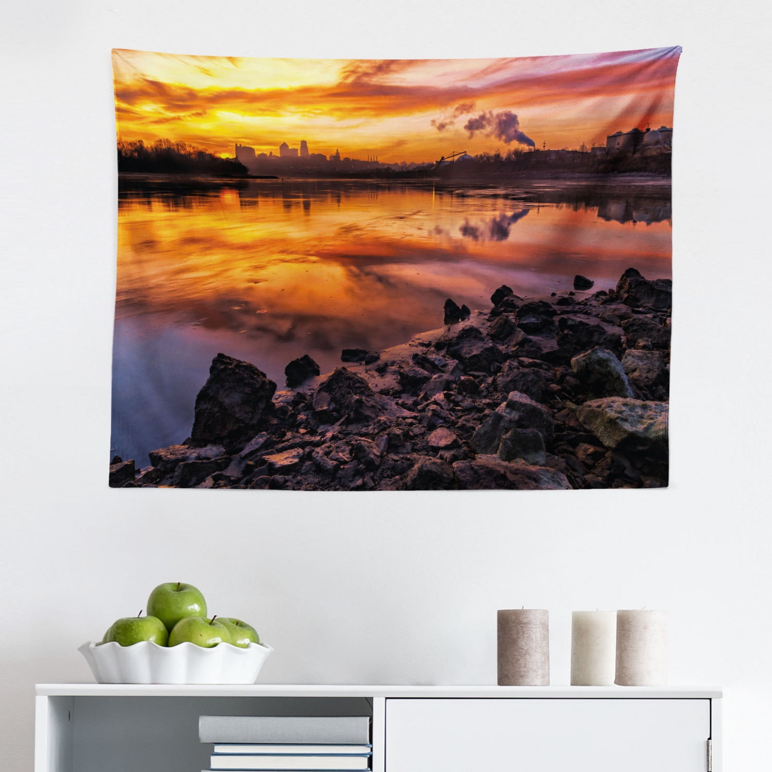 Landscape Tapestry, USA Chicago Cityscape with Rivers Bridge and ...