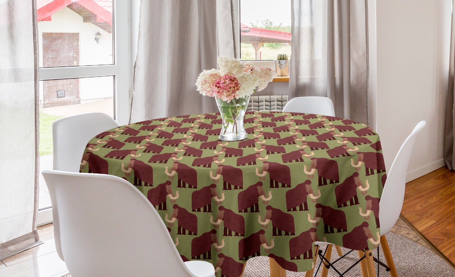 Animal Round Tablecloth, Funny Safari Animals Mammoth Giant Wilderness ...