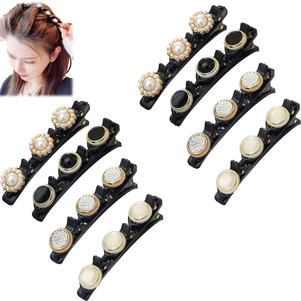 8PCS Satin Fabric Hair Bands-Sparkling Crystal Stone Braided Hair Clips ...