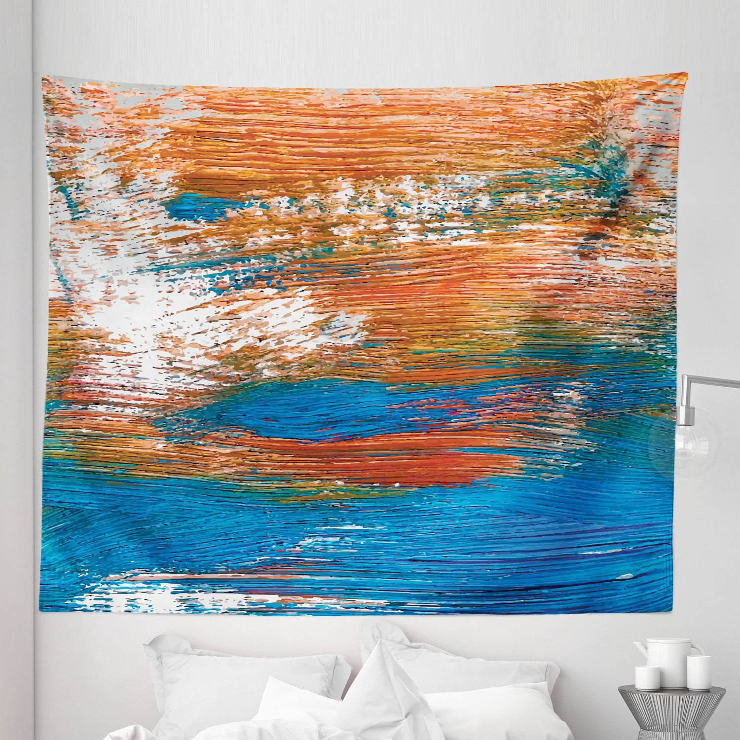 Watercolor Tapestry, Grunge Brush Strokes Bicolour Modern Pattern Messy ...