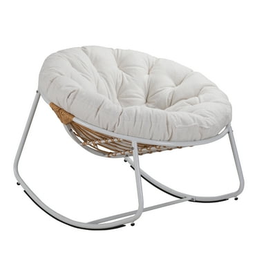 W WARMHOL Outdoor Wicker Rocking Chair with Thickened Cushions, All ...