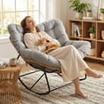 Arlopu Oversize Papasan Rocking Chair with Cushion, Indoor Outdoor ...