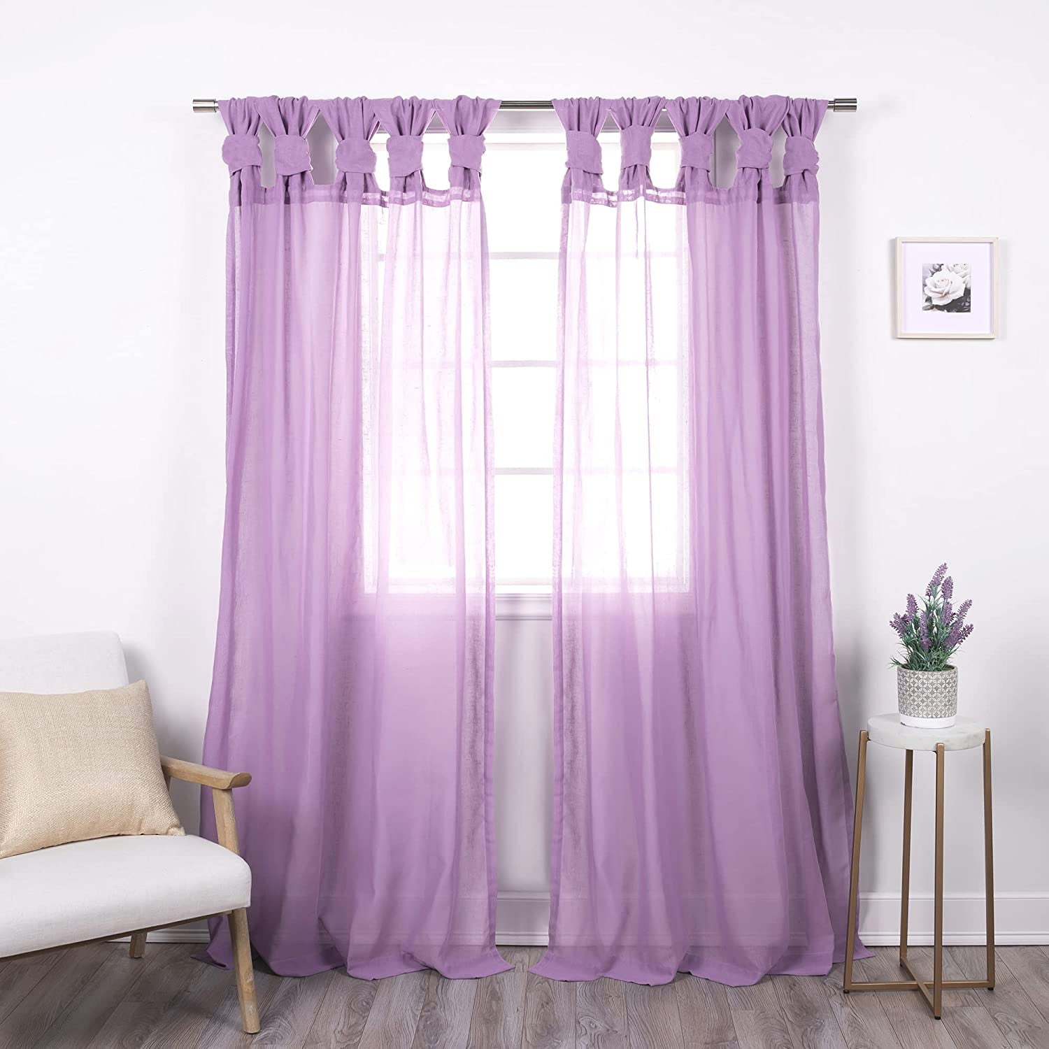 Quality Home Sheer Faux Linen Twist Tab Curtains - Walmart.com