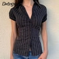 Darlingaga Fashion Chic Stripe Slim Summer Blouse Women Tops Short ...