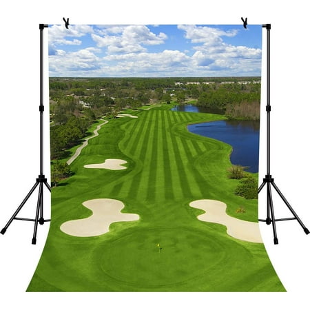 LYLYCTY 5x7ft Golf Course Backdrop Blue White Clouds and Bunker Green ...