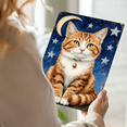 8x12 Inch Orange Tabby Cat with Green Eyes on Grass Under Starry Night ...