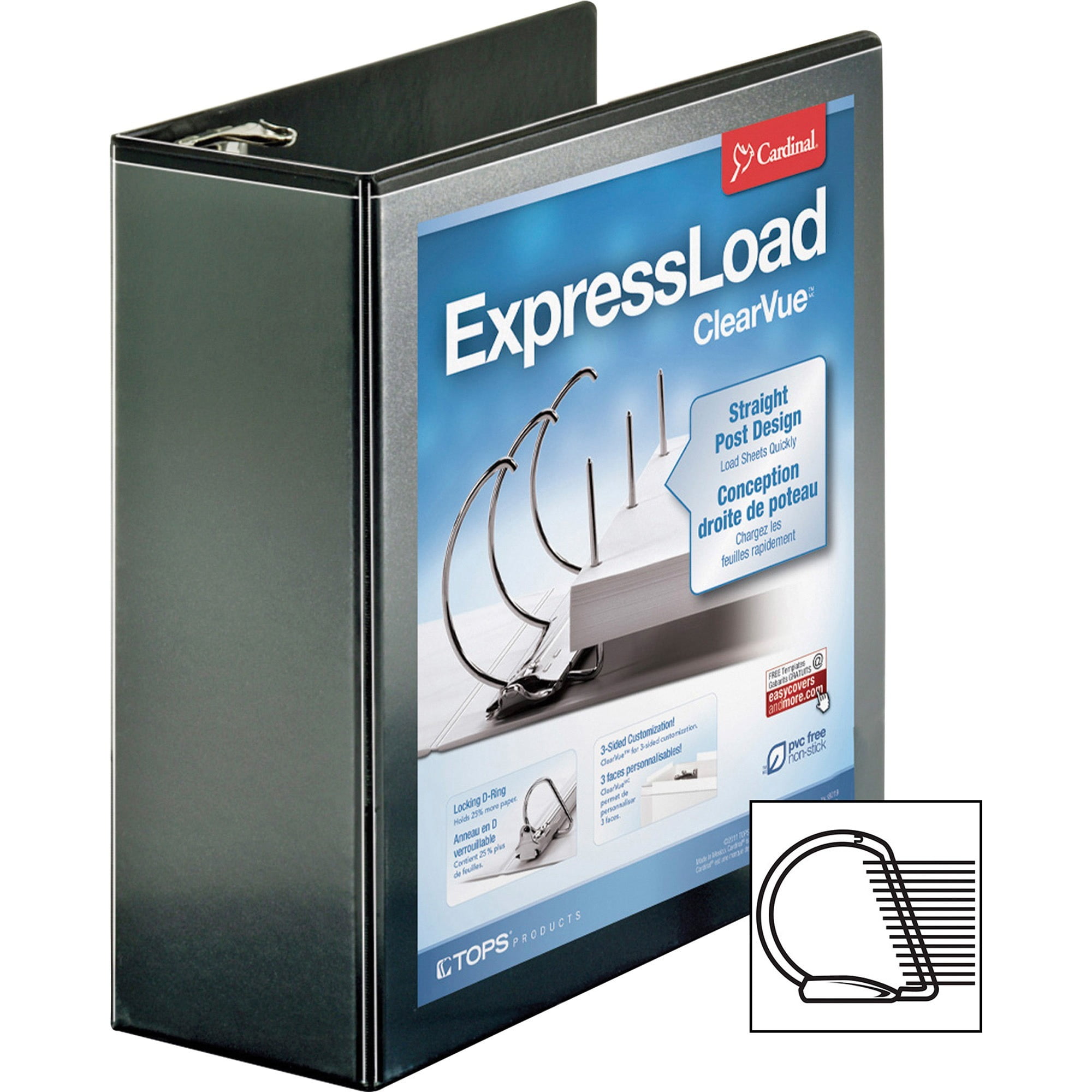 Cardinal ExpressLoad ClearVue Locking D-Ring Binder, 4" Cap, 11 x 8 1/2 ...