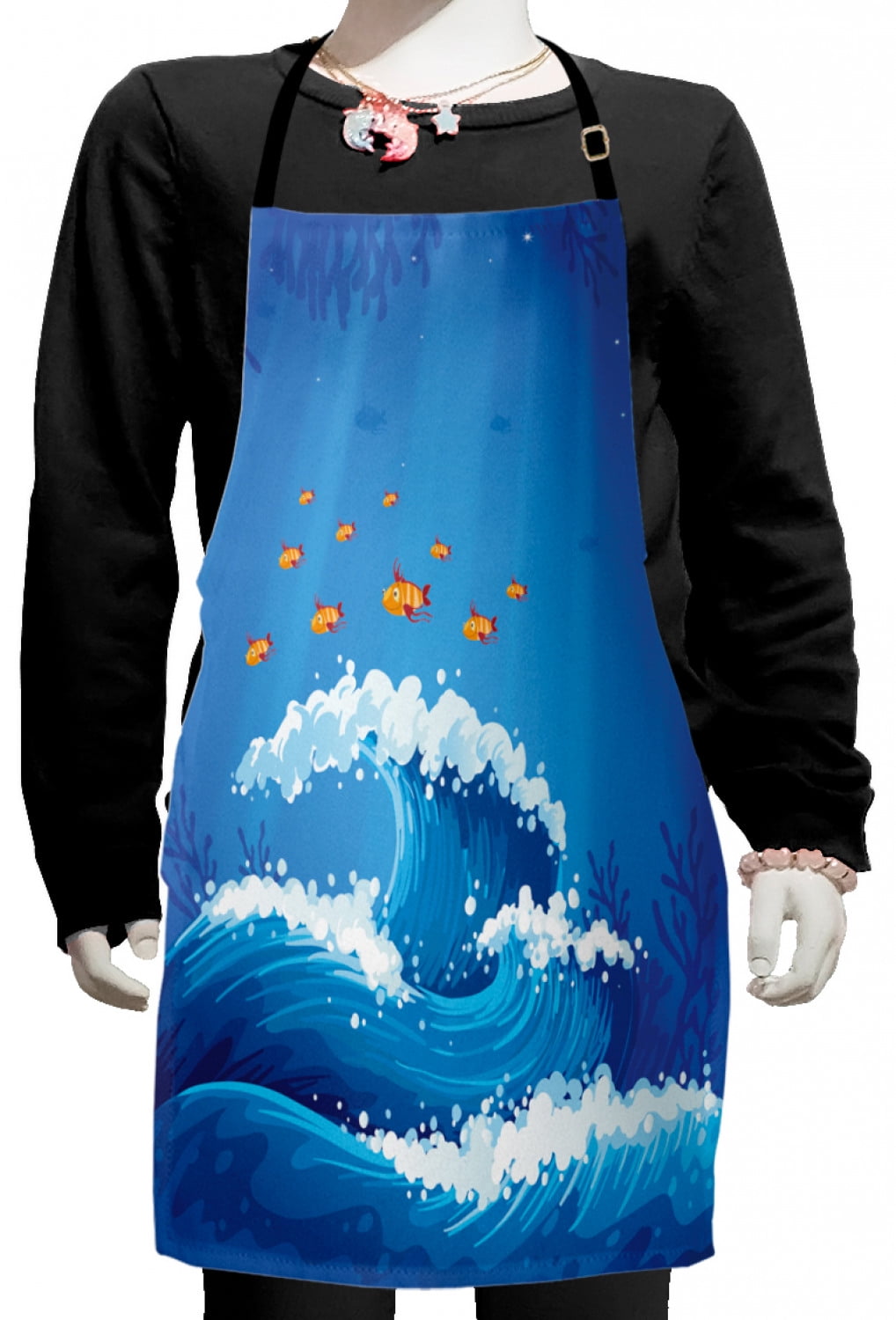 Marine Kids Apron, Underwater with Group of Fish and Wave in the Ocean ...