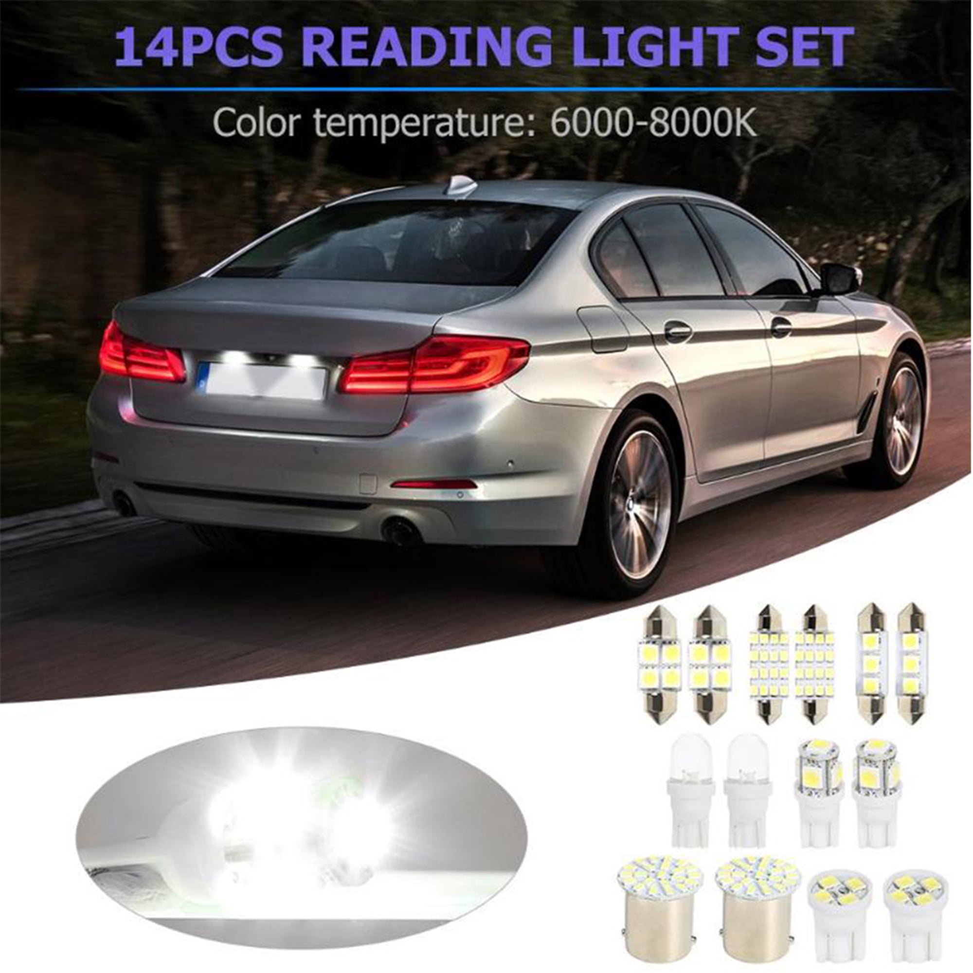 14Pcs White Lights Car Interior Set LED Accessories for Dome Map Door ...