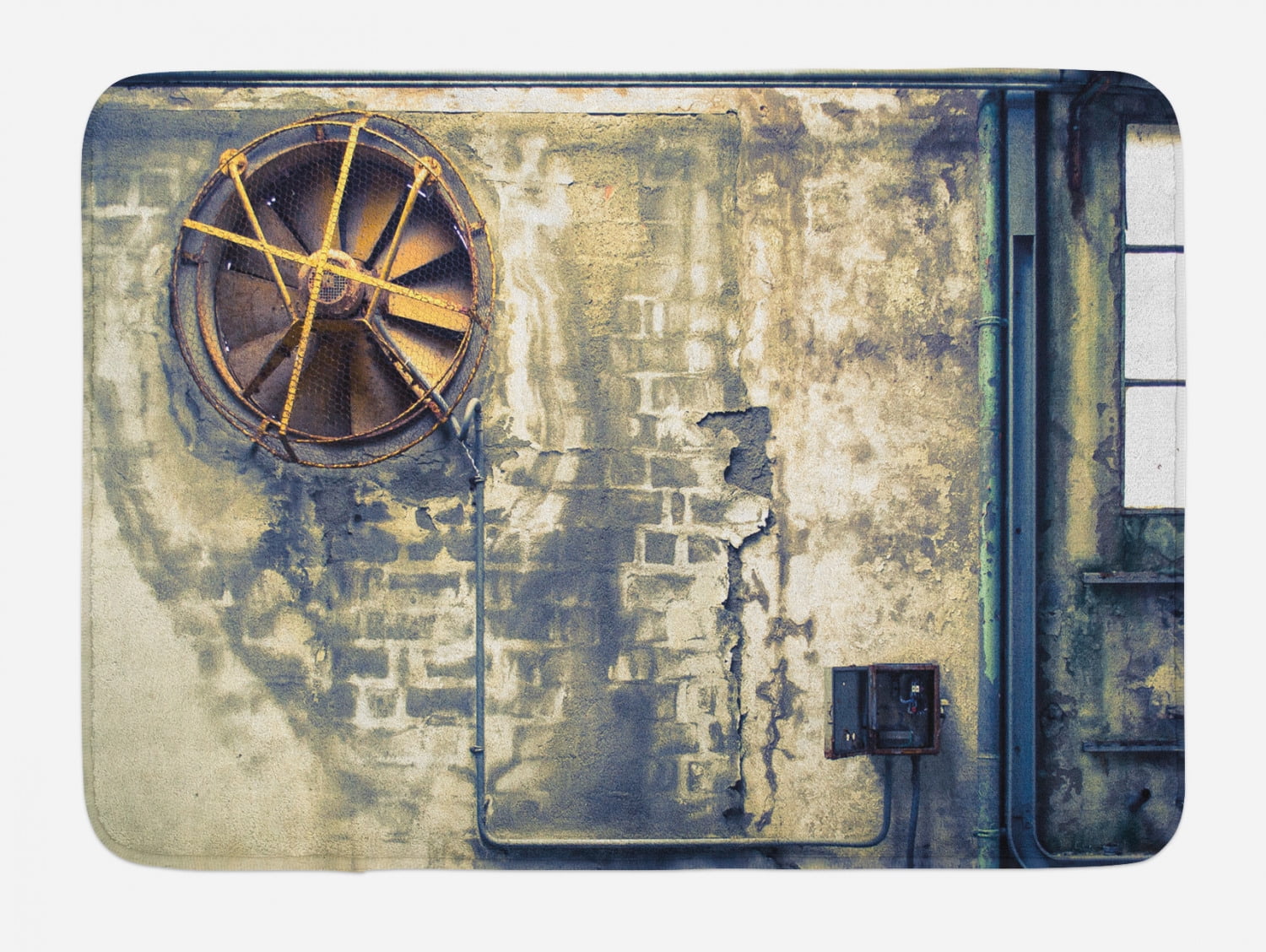 Industrial Bath Mat, Damaged Wrecked Wall Image Destruction Vandalism ...