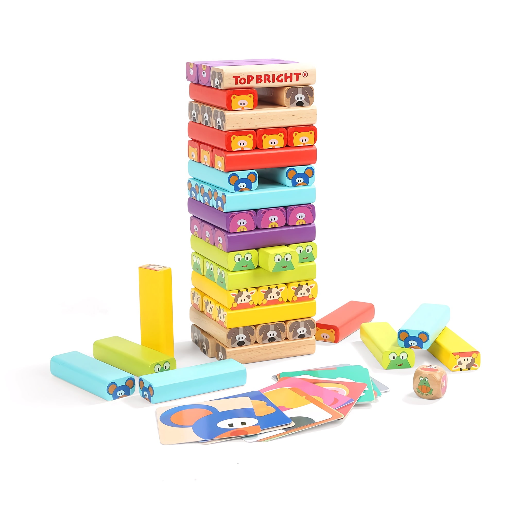 TOPBRIGHT 51PC Cartoon Animal Stacking Blocks Game, Colored Wooden ...