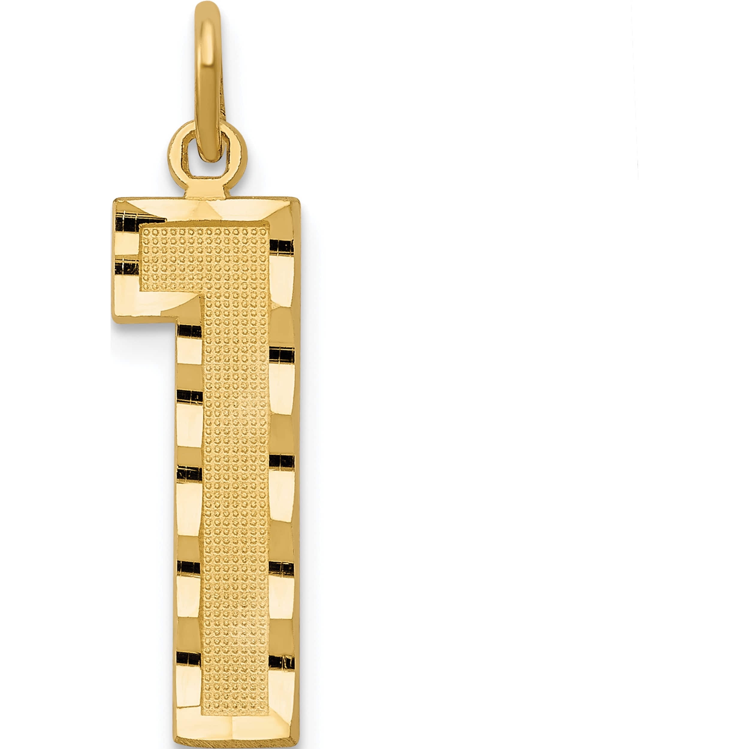 14K Yellow Gold Large Brushed Diamond-Cut Number 1 Charm (21.16 X 6.83 ...