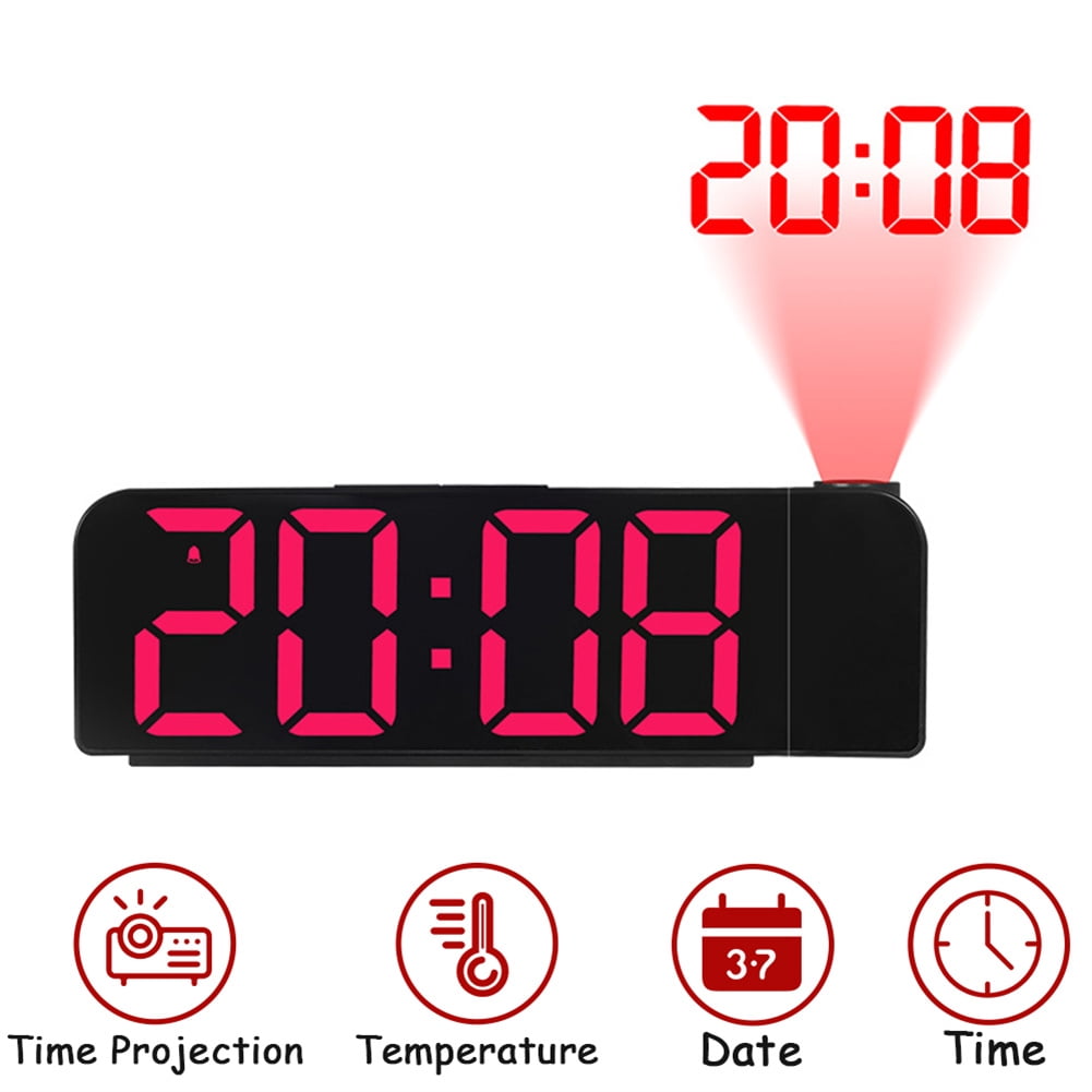 180 Degree Rotation Projection Alarm Clock 12/24H LED Digital Clock USB ...