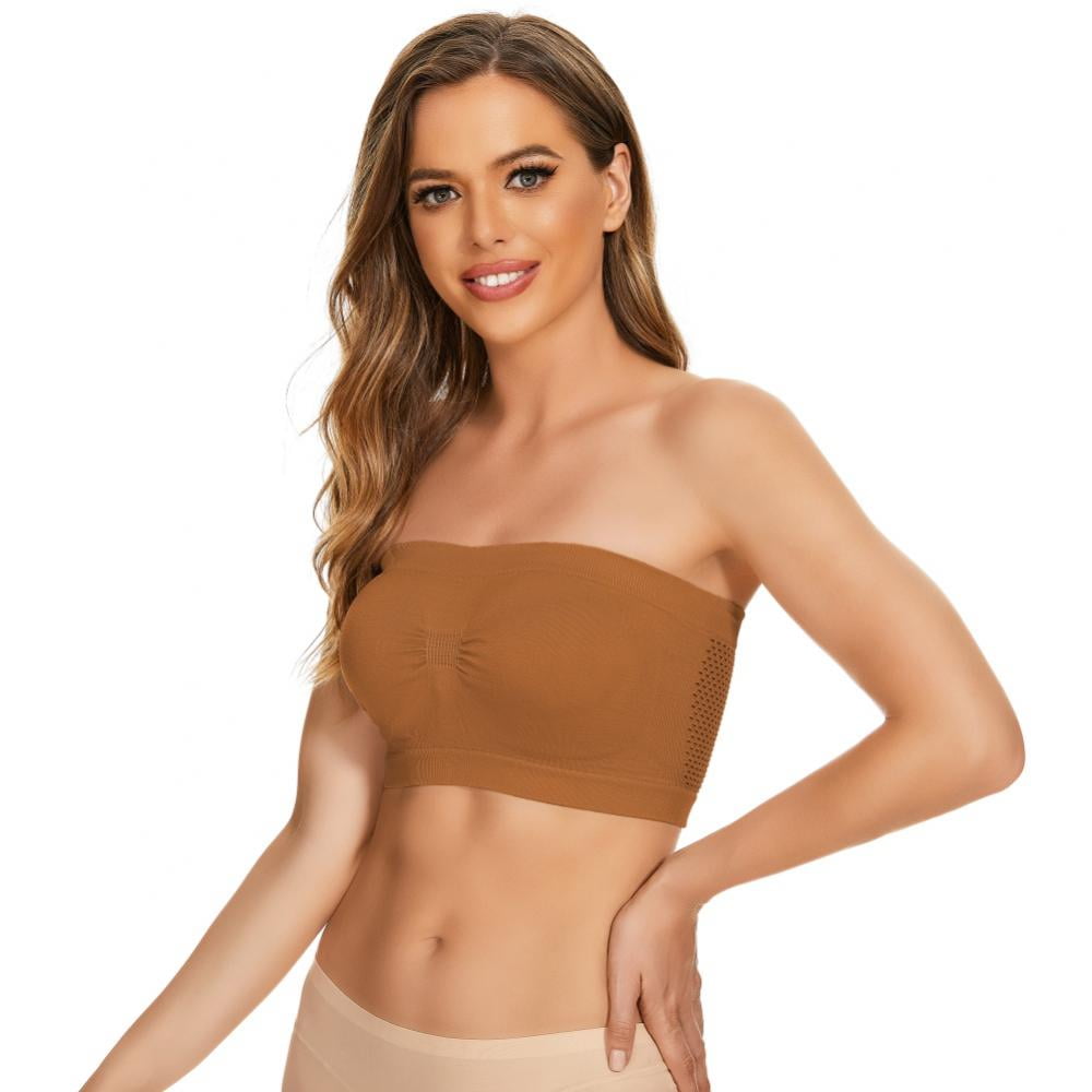 Women Strapless Bandeau Bra Seamless Stretchy Bralettes Padded Bandeau
