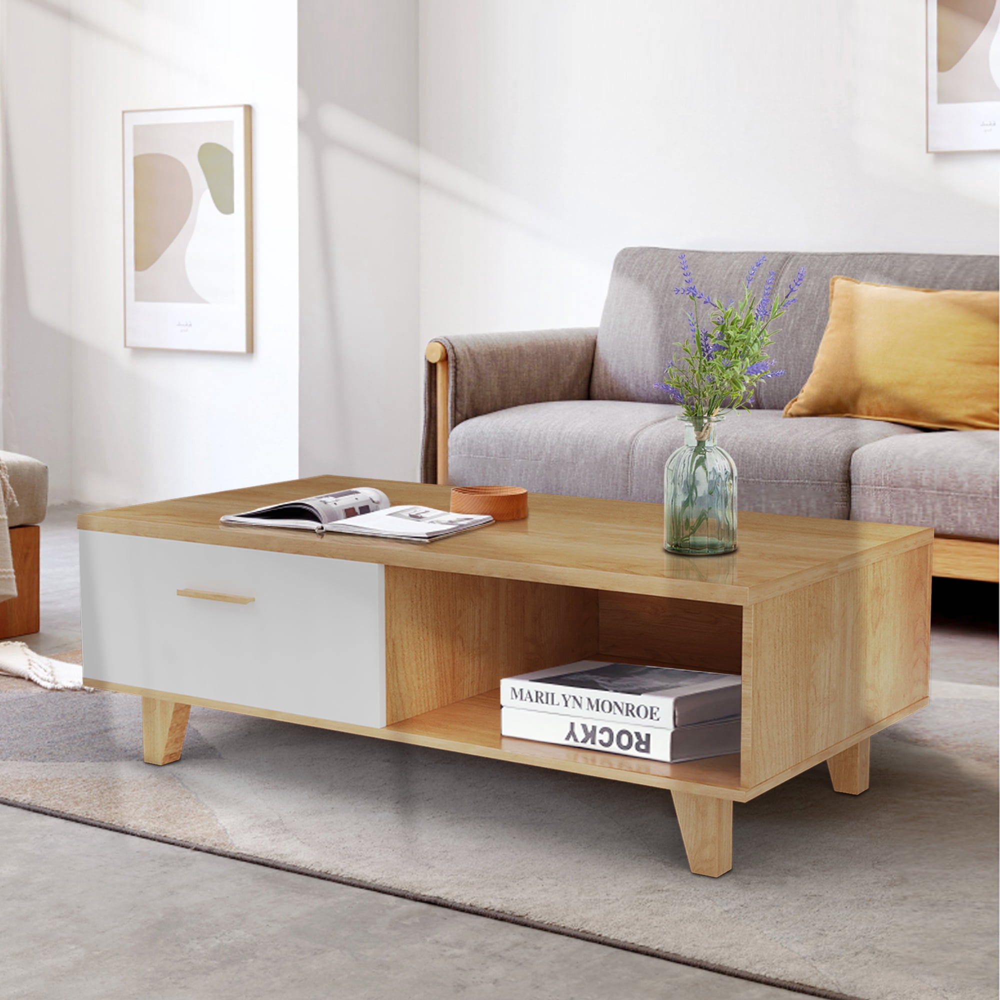 Coffee Table Mid-Century Modern Low Profile Dual Side with Sleek ...
