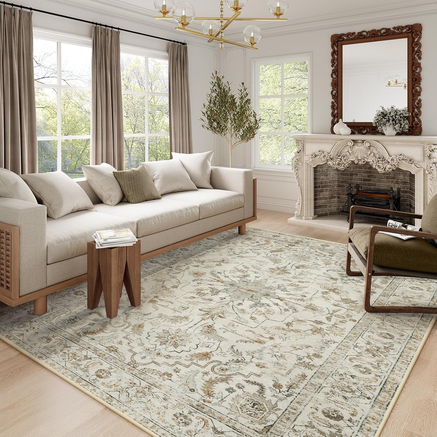 LIVEBOX Washable Area Rug 8x10 Rugs for Living Room Bedroom, Boho Non ...