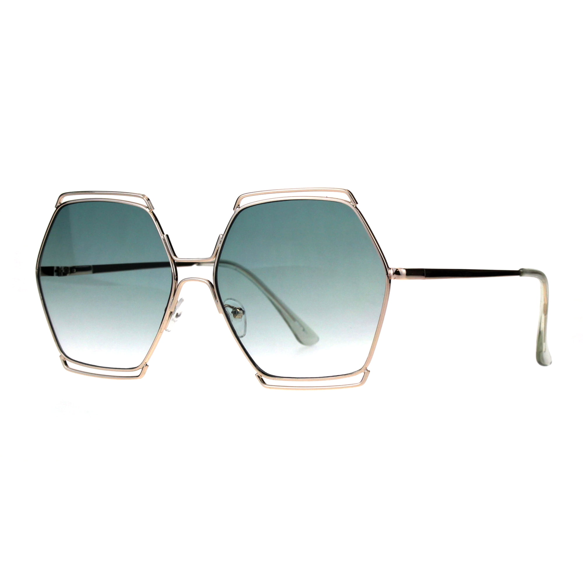 Hexagon Shape Sunglasses Womens Oversized Fashion Shades UV 400 Gold ...