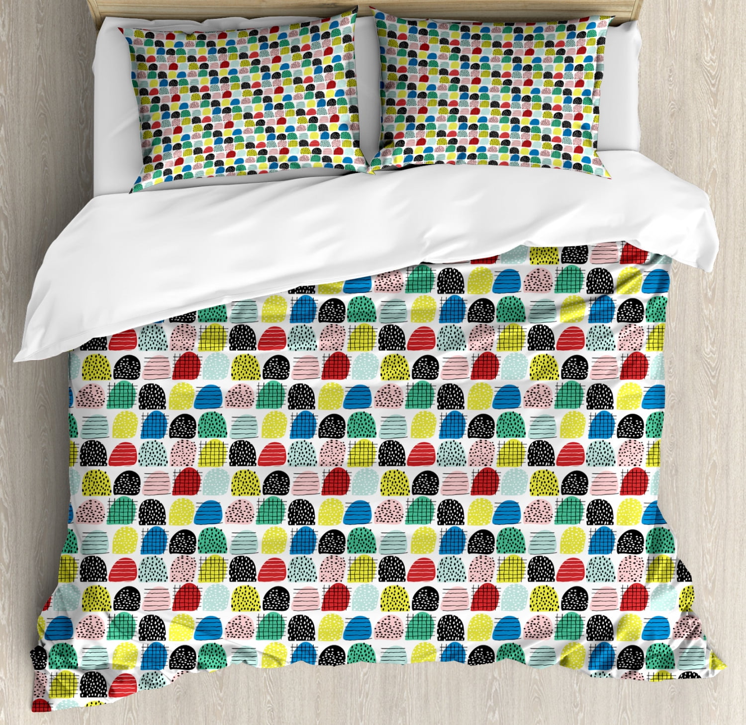 Colorful Duvet Cover Set King Size, Abstract Pattern with Hand-drawn ...
