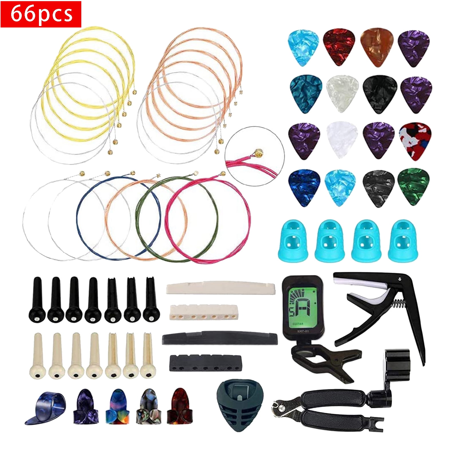 66pcs Guitar Accessories Kit Picks,Bridge Pins,Nuts & Saddles,Finger ...
