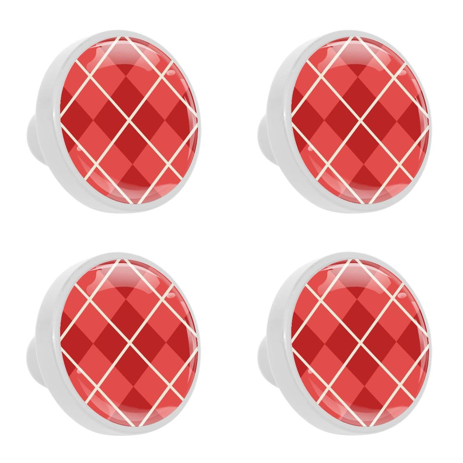 4 Pcs Red Plaid Knobs for Kitchen Cabinet Cupboard Dresser Bookcase ...