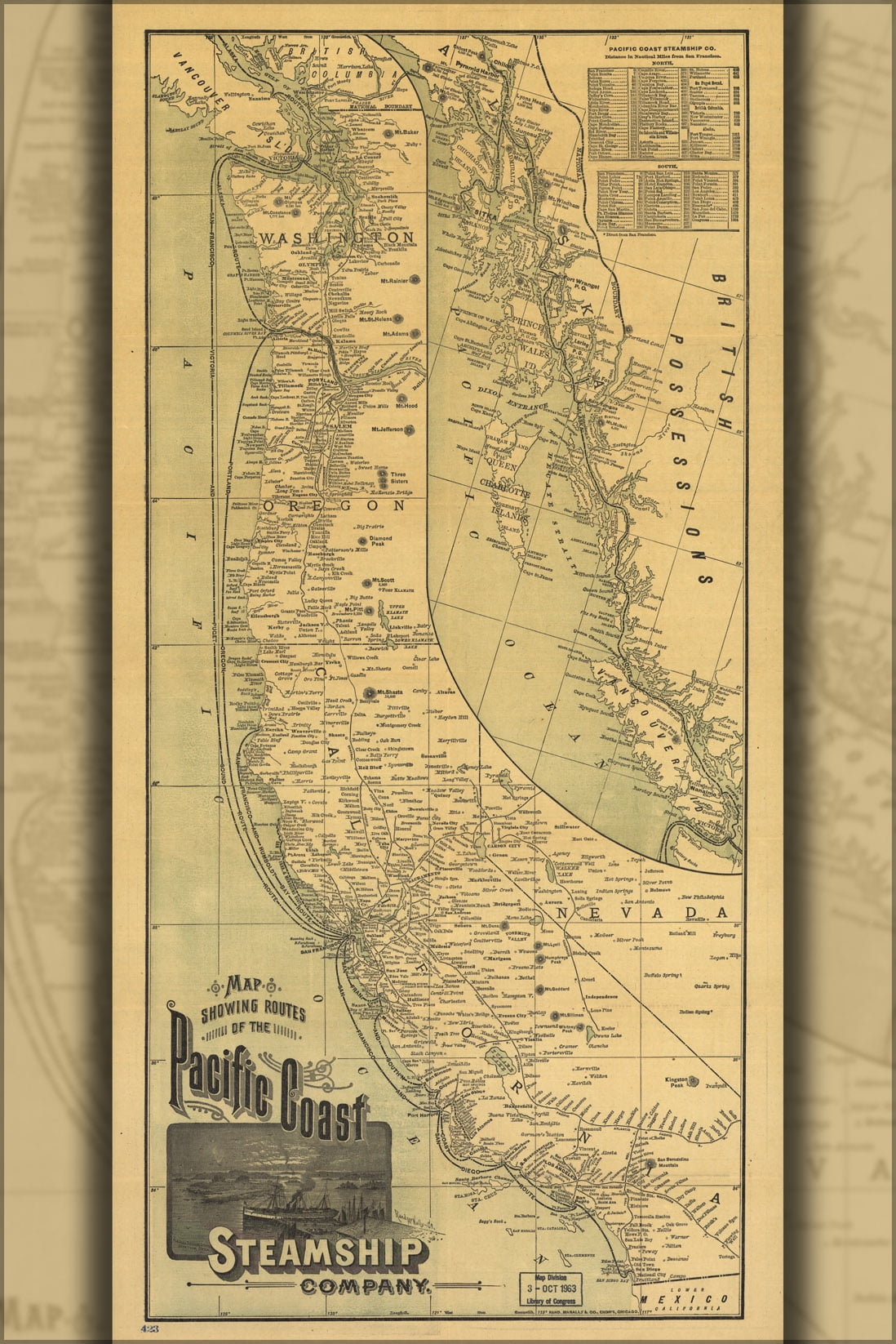 24"x36" Gallery Poster, Map Pacific coast Steamship Co. routes 1891 ...