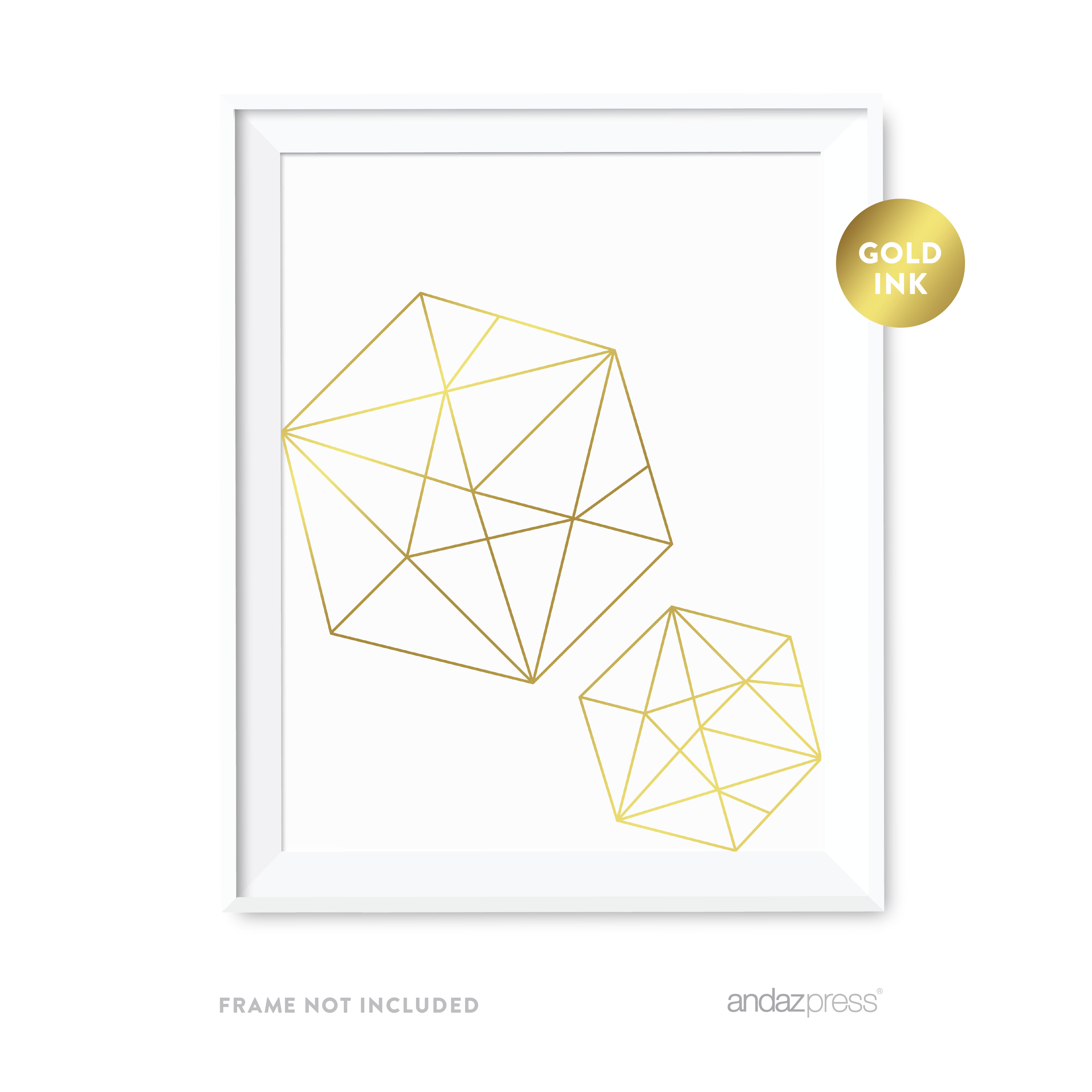 Double Hexagon Geometric Shapes Origami Wall Art Metallic Gold Ink ...