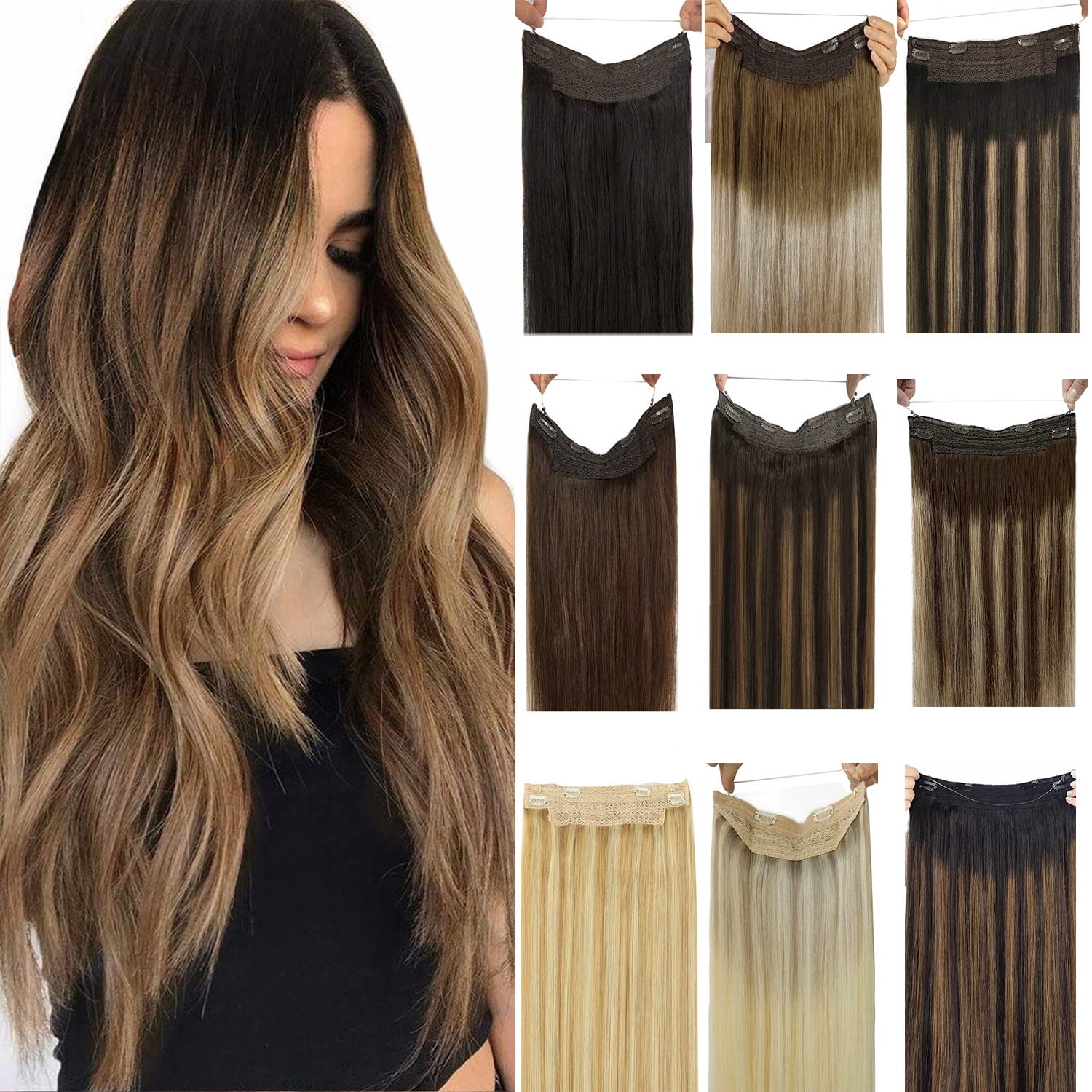 hotbanana Real Human Wire Hair Extensions,Ombre Brown to Dirty Blonde ...
