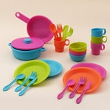KidKraft 27-Piece Bright Cookware Playset, Plastic Dishes and Utensils ...