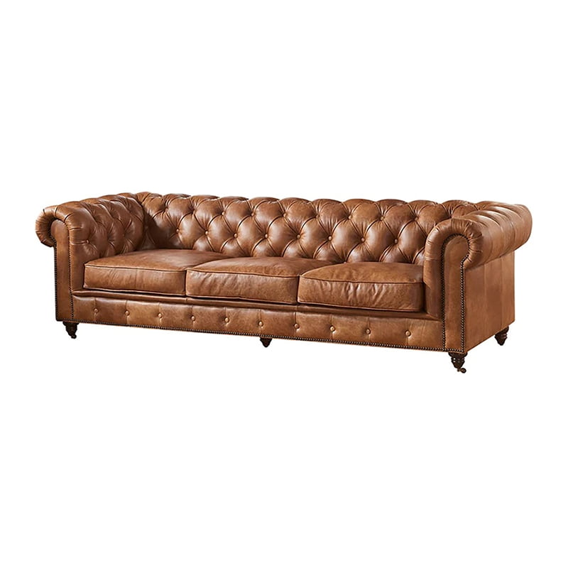 Crafters and Weavers Craftsman Mission 95" Leather Sofa in Light ...