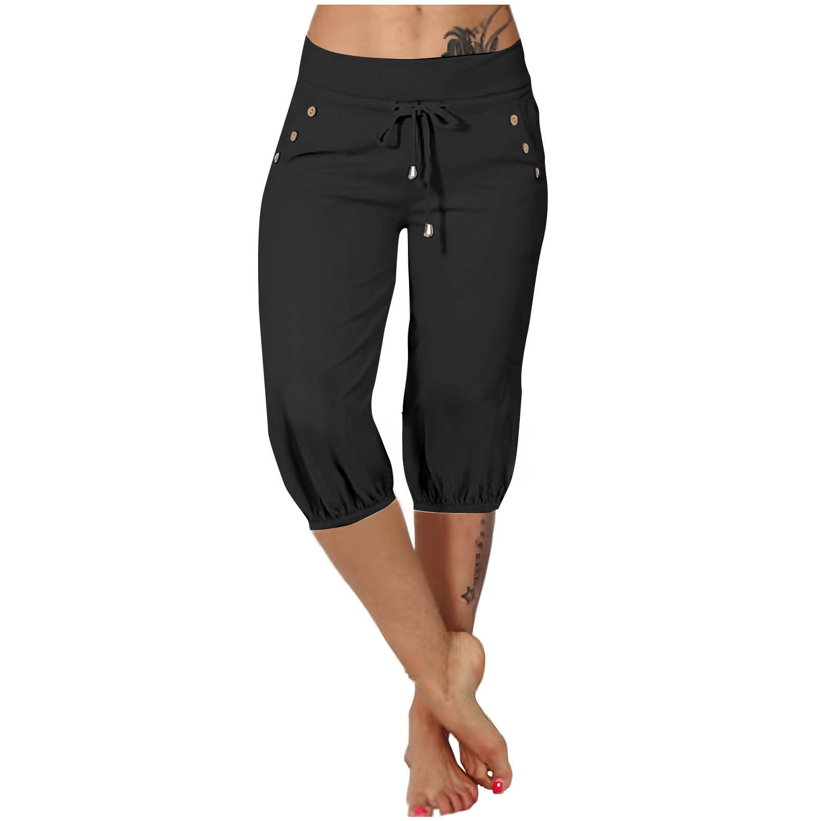 Click here for Lenpel Womens Capri Yoga Pants High Waisted Drawst... prices