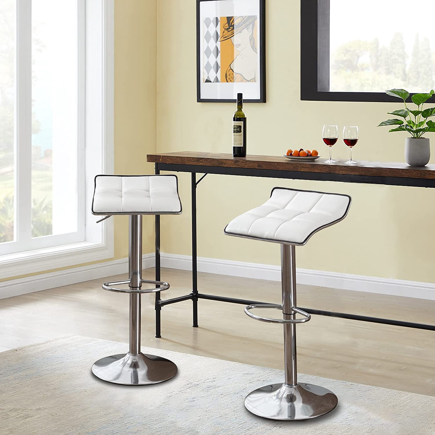Bar Stools, Set of 2, Square Backless Adjustable Tall Stools with Metal ...