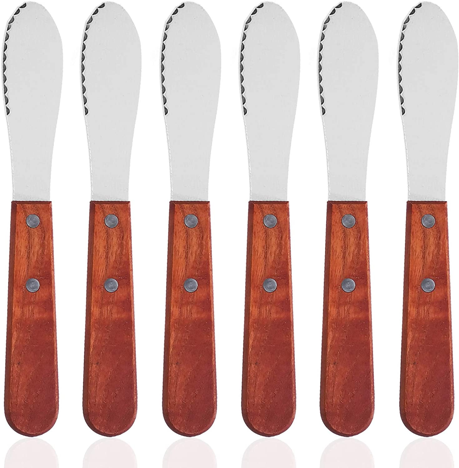 6 Pack Stainless Steel Straight Edge Wide Butter Spreader with Wood ...